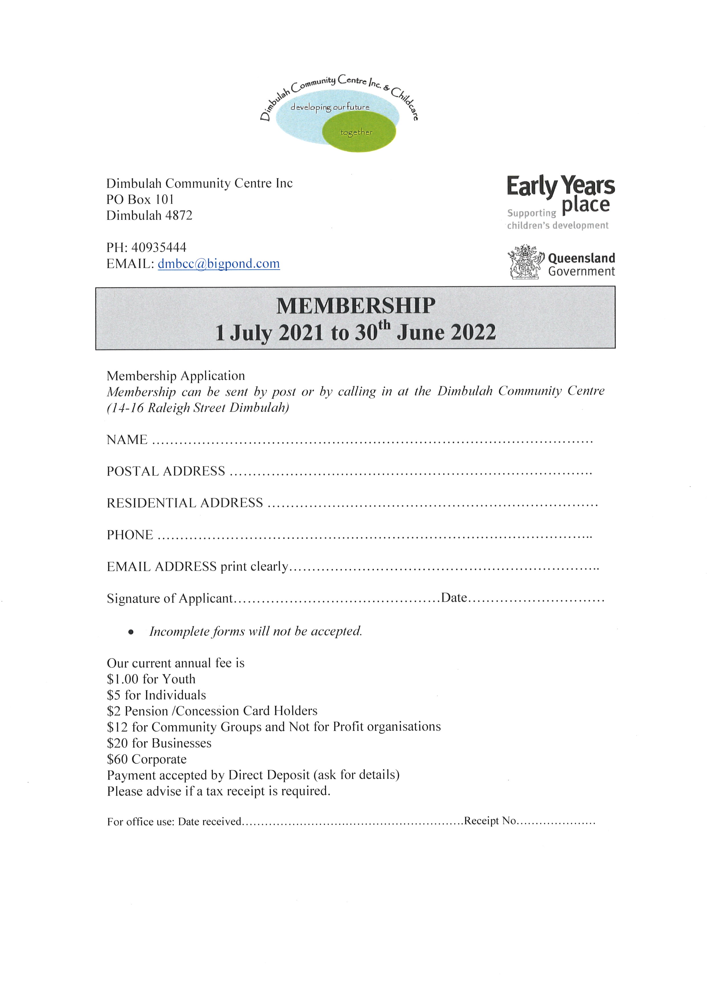 Membership – Dimbulah Community Centre