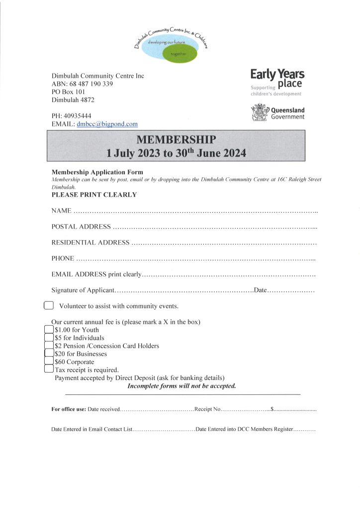 Membership – Dimbulah Community Centre